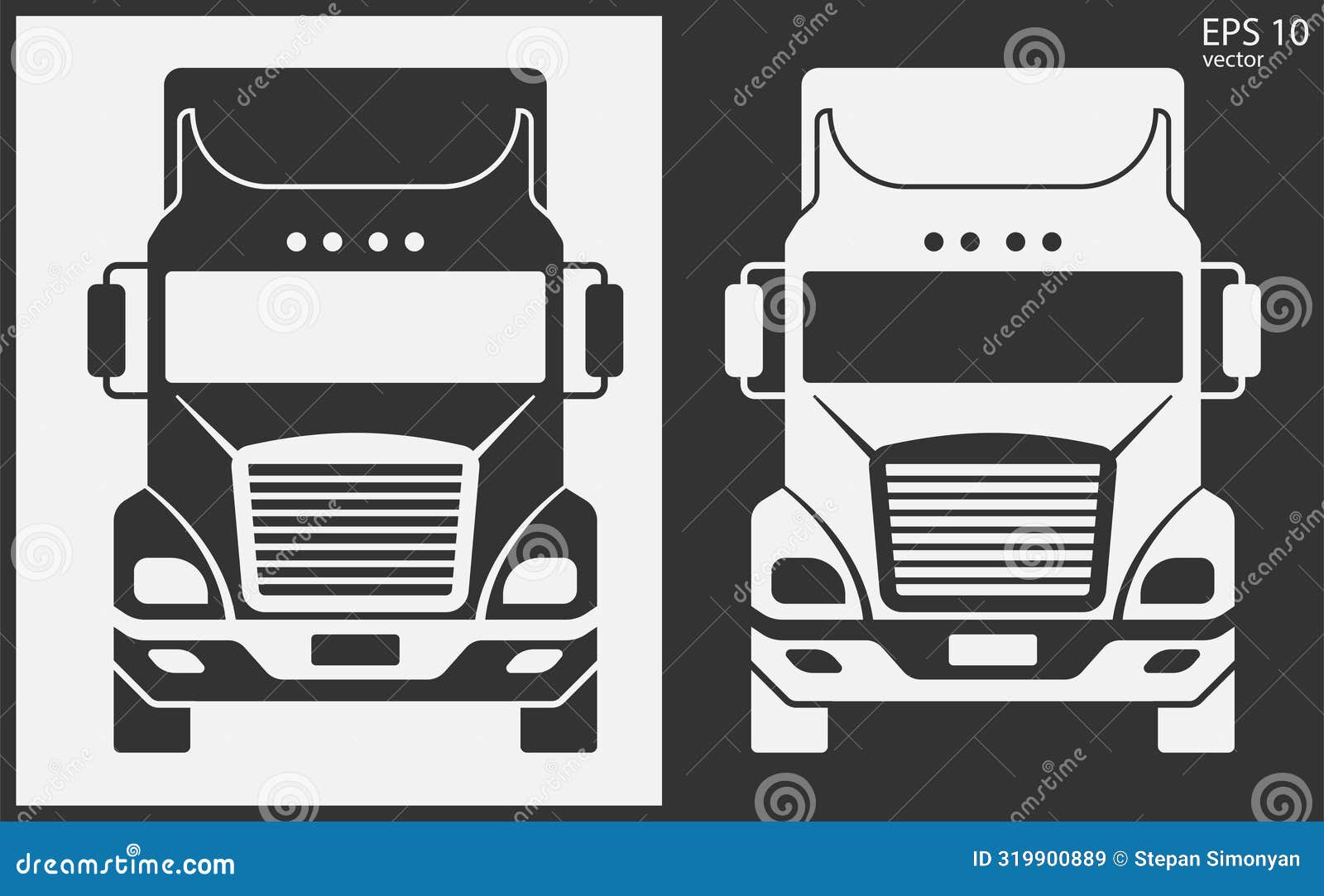 Truck Icon Front View. Black on White Background. Vector Icon Stock ...