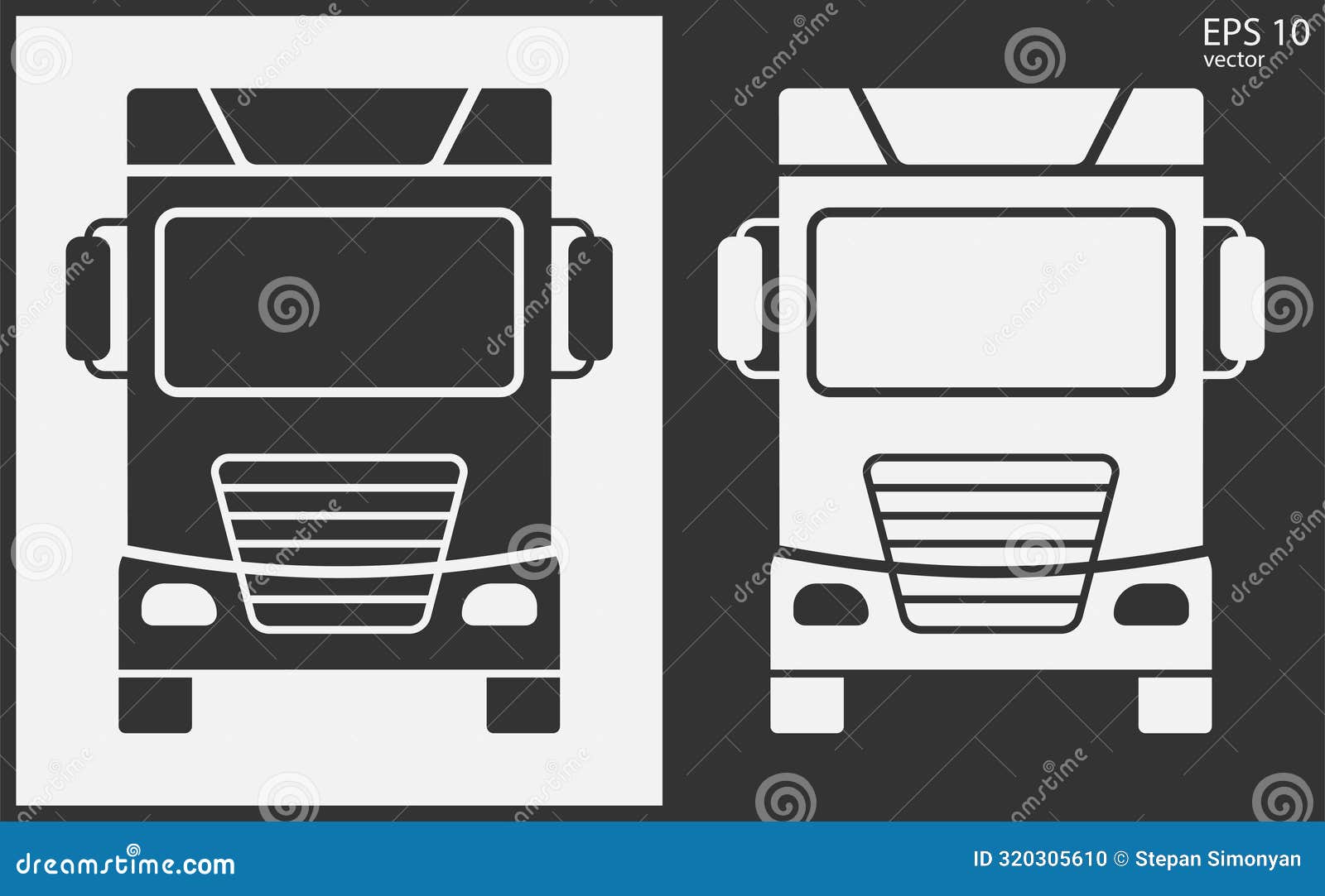 Truck Icon Front View. Black on White Background. Vector Icon Stock ...