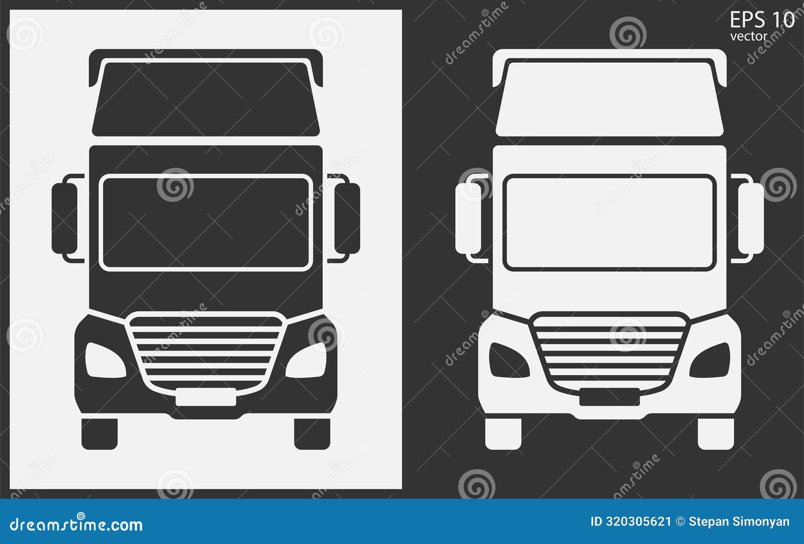 Truck Icon Front View. Black on White Background. Vector Icon Stock ...