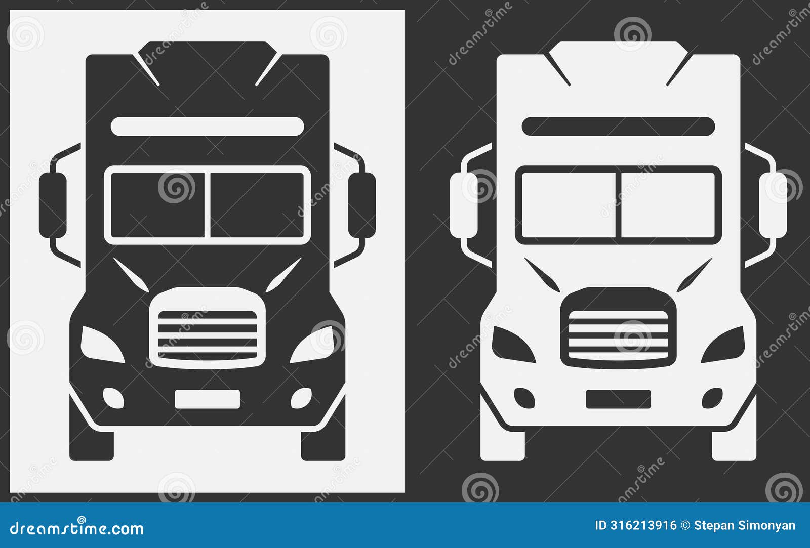 Truck Icon Front View. Black on White Background. Vector Illustration ...