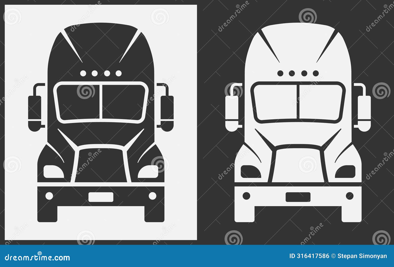 Truck Icon Front View. Black on White Background. Vector Illustration ...