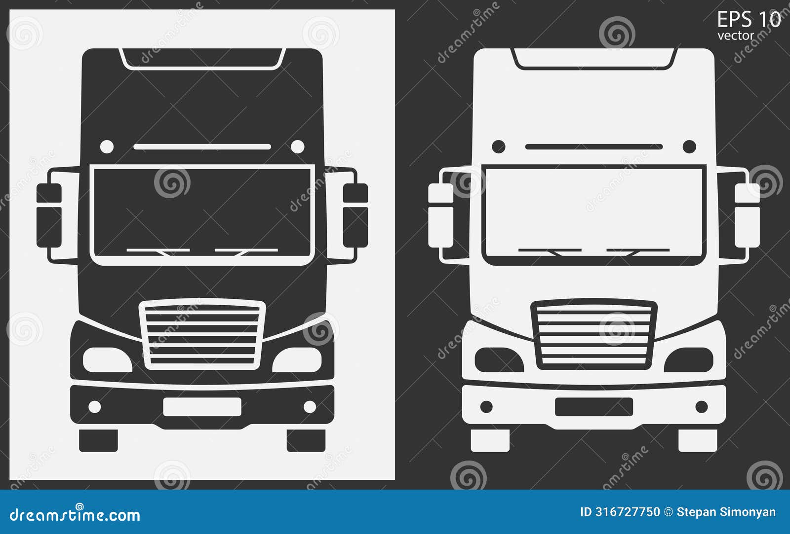 Truck Icon Front View. Black on White Background. Vector Illustration ...