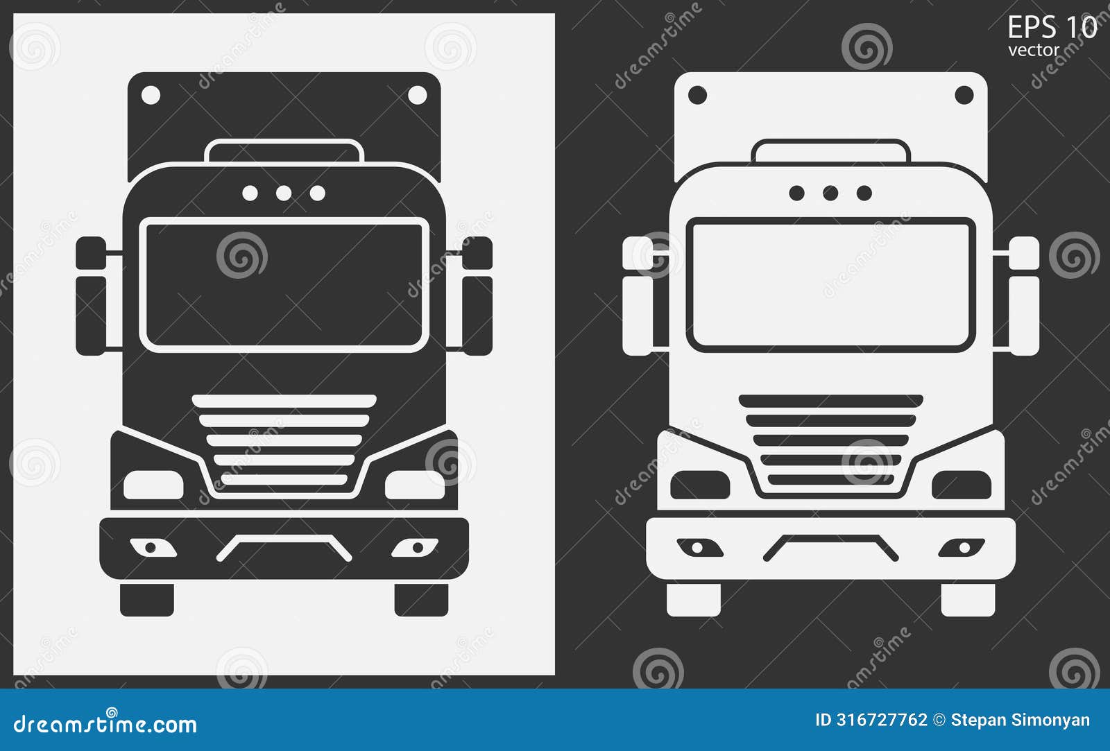 Truck Icon Front View. Black on White Background. Vector Illustration ...