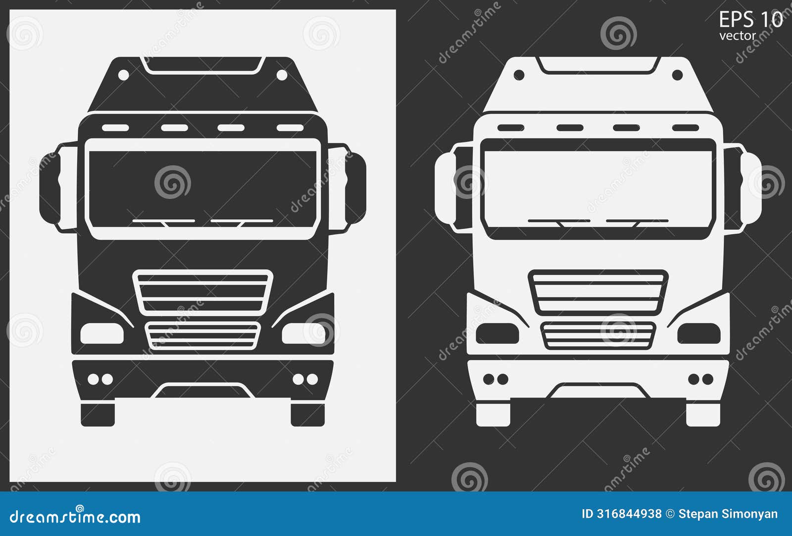 Truck Icon Front View. Black on White Background. Vector Illustration ...