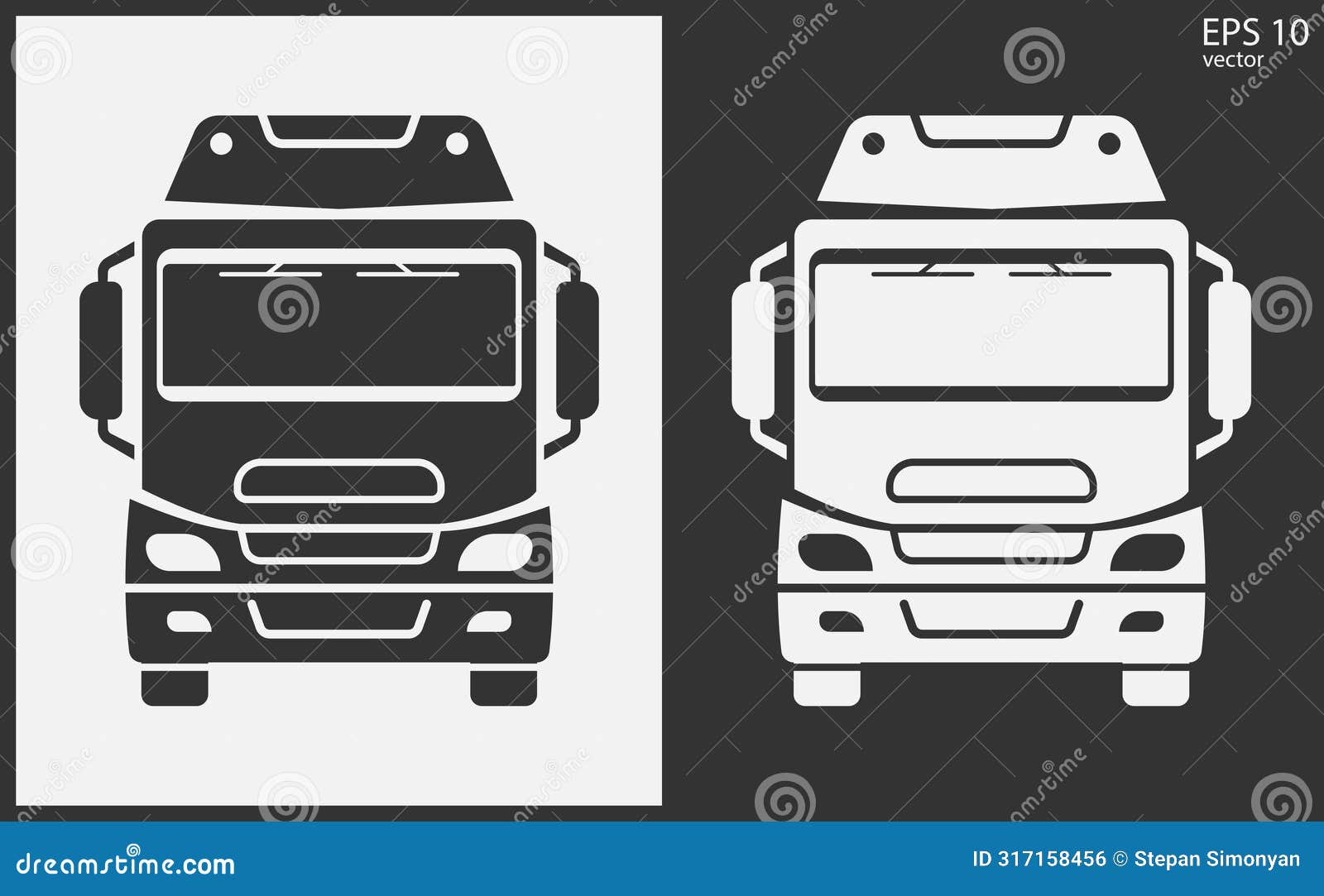 Truck Icon Front View. Black on White Background. Vector Illustration ...