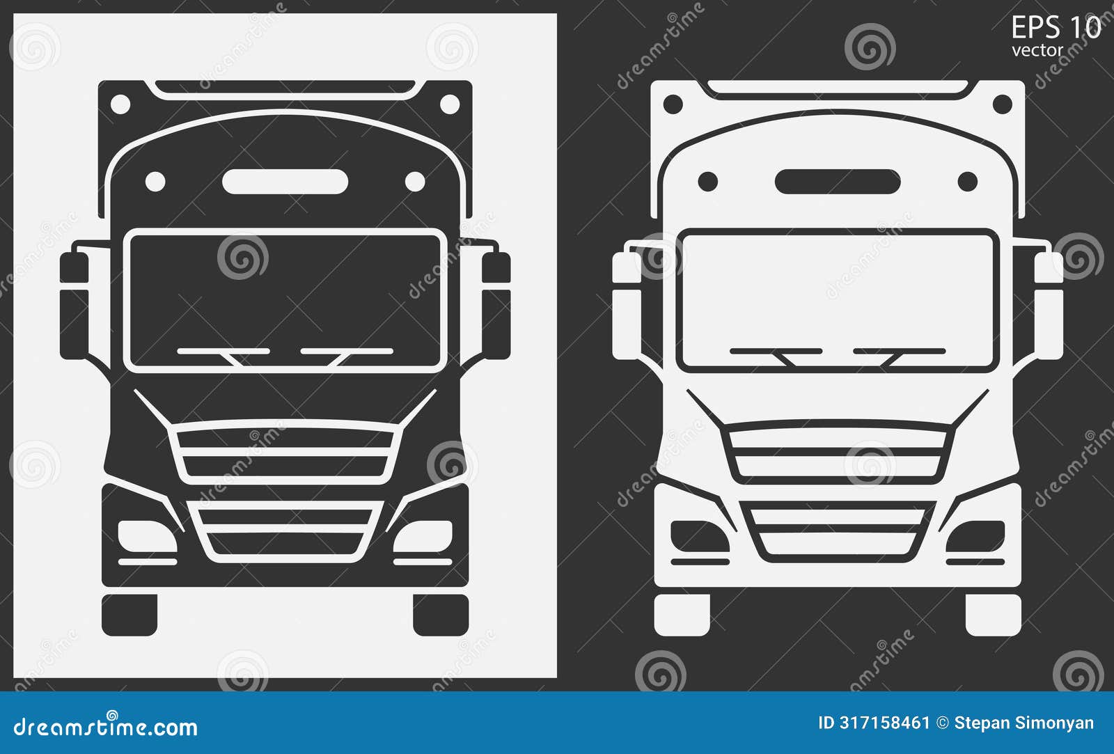 Truck Icon Front View. Black on White Background. Vector Illustration ...