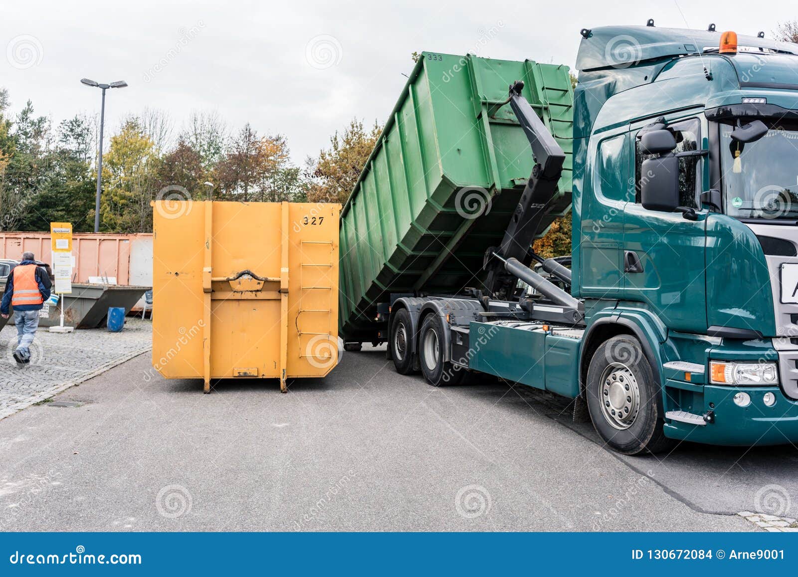 Truck Loading Container with Waste in Recycling Center Stock Photo ...
