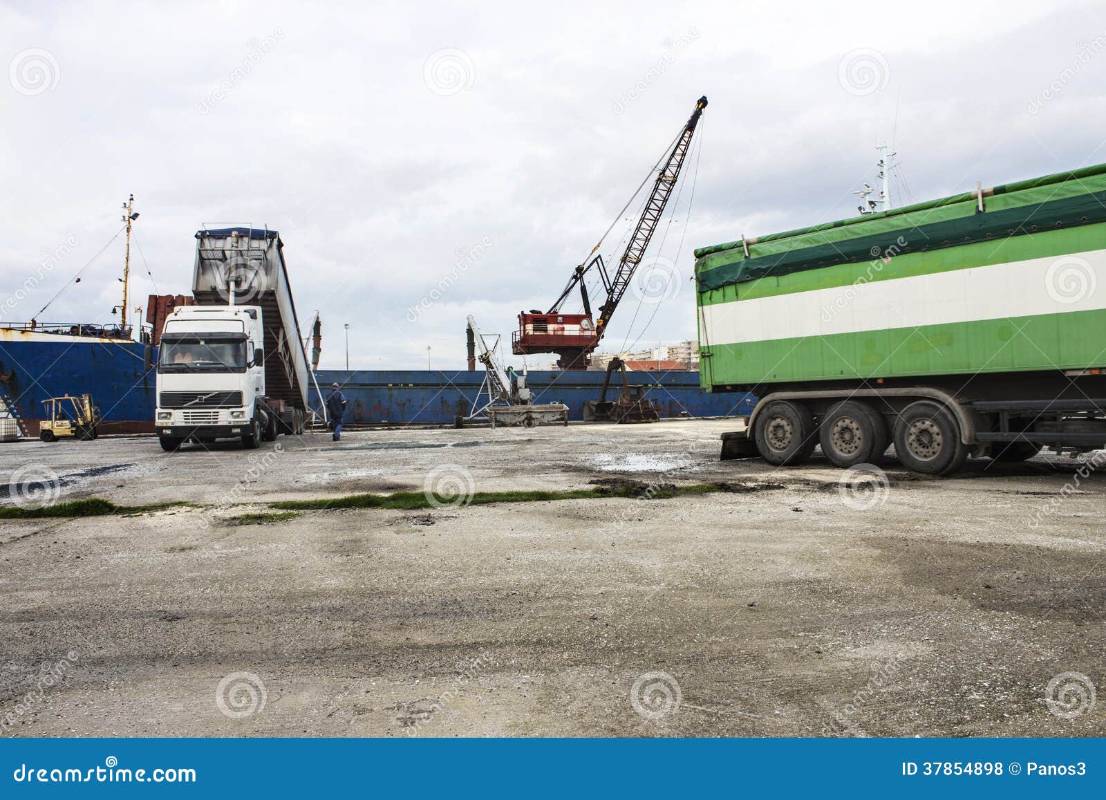 Loading Grain By Trucks Onto The Elevator Into Metal Containers Stock ...