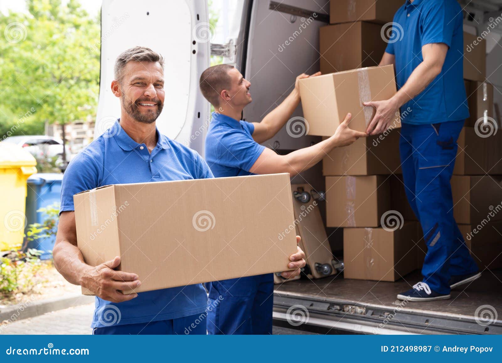 Truck Movers Loading Van Carrying Boxes Stock Image - Image of house ...
