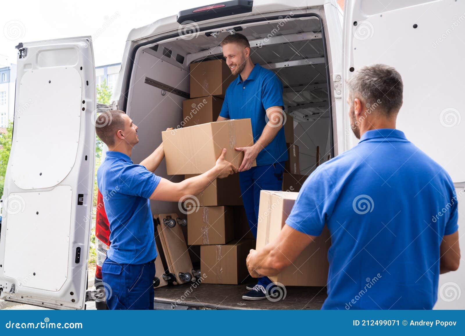 Truck Movers Loading Van Carrying Boxes Stock Image - Image of mature ...