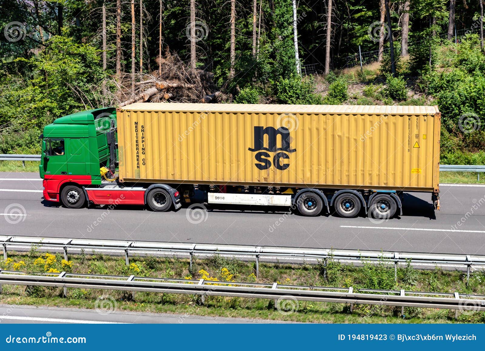 Truck with MSC container editorial stock photo. Image of chain - 194819423