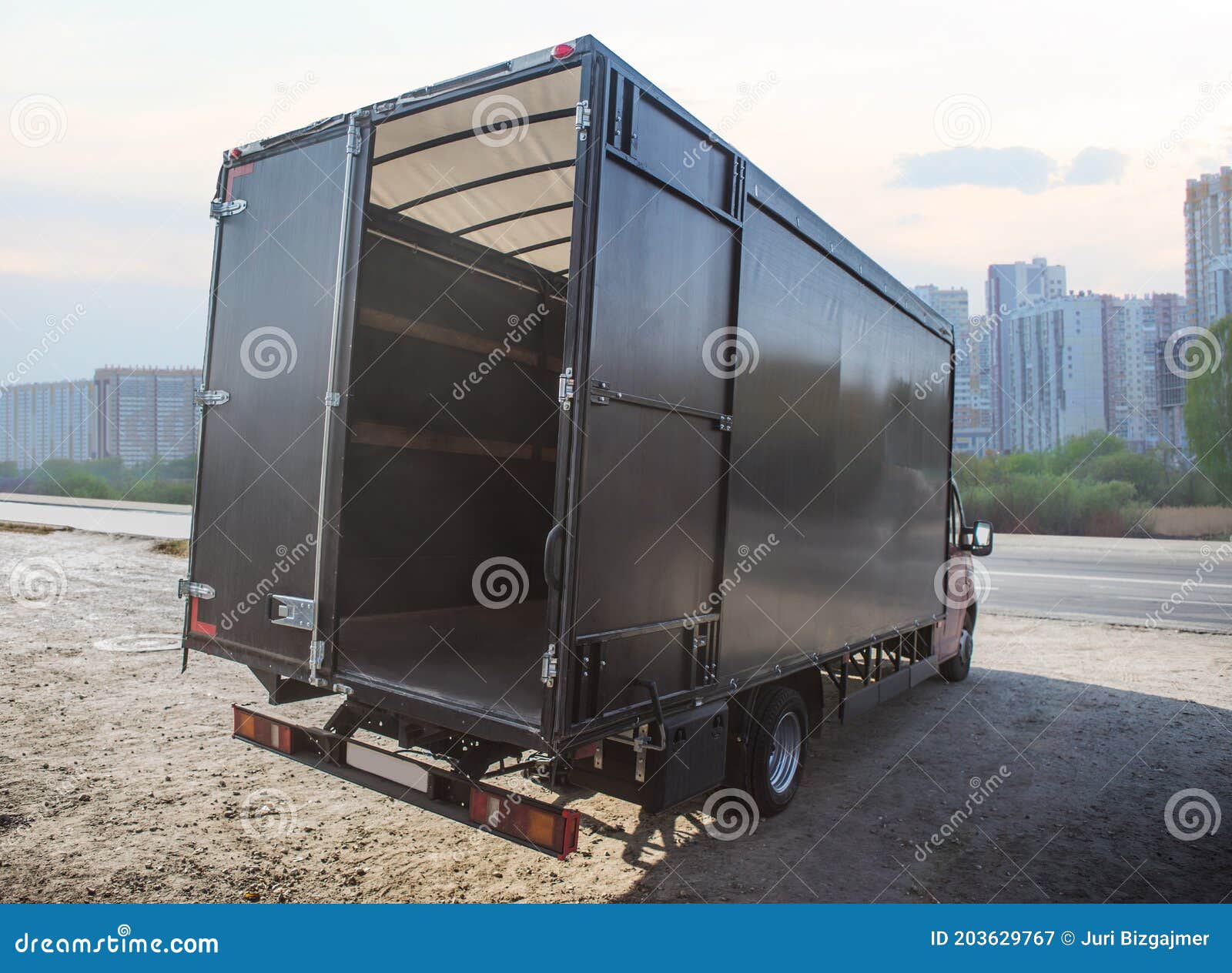Truck Open Container on the Background of the City Stock Image - Image ...