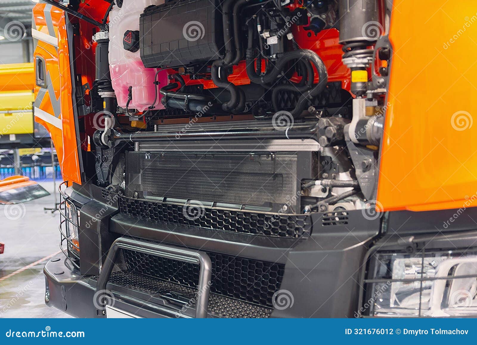 Truck with an Open Motor Compartment Stock Photo - Image of automobile ...