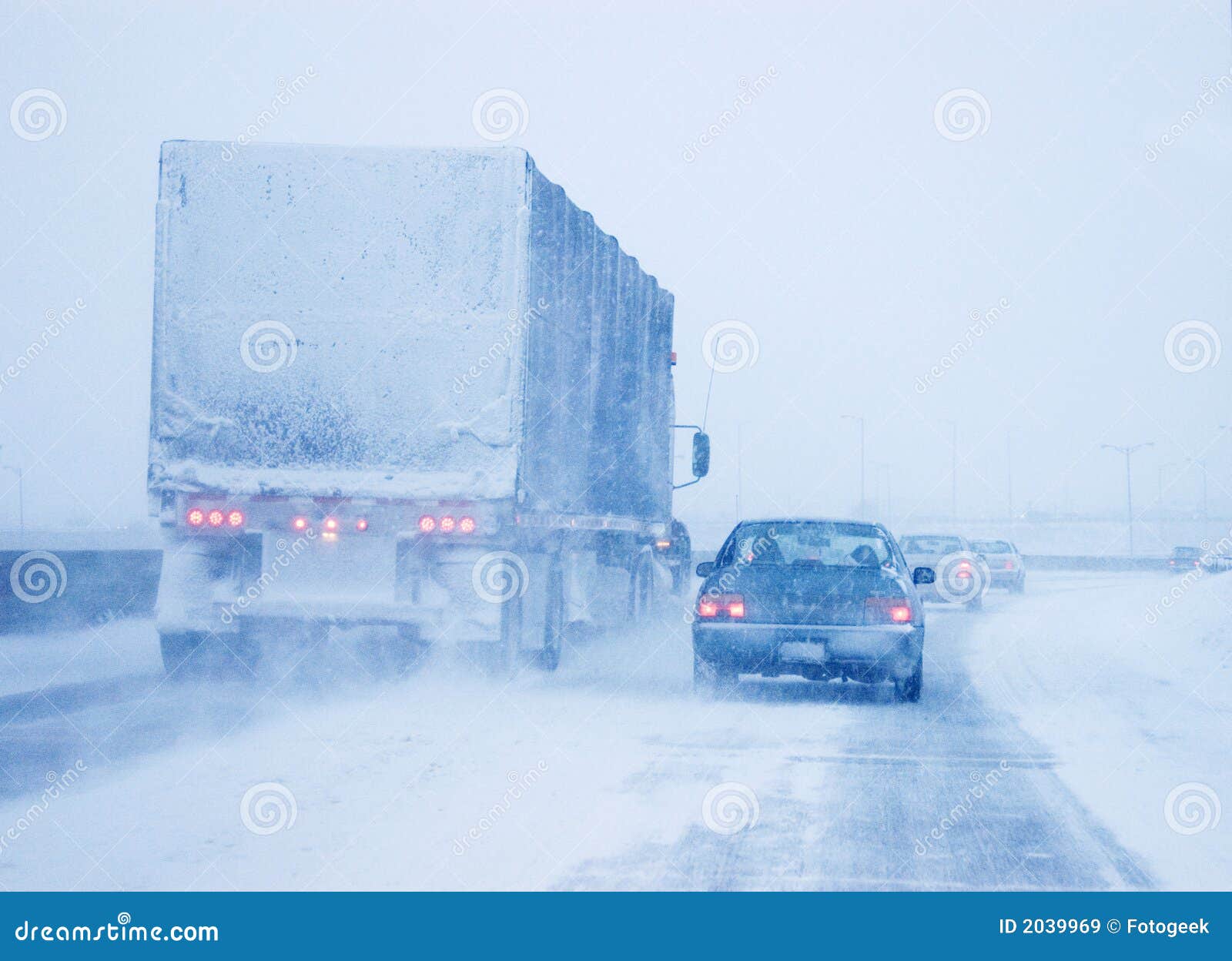Truck and Passenger Car in Whiteout Driving Condit Editorial Stock ...