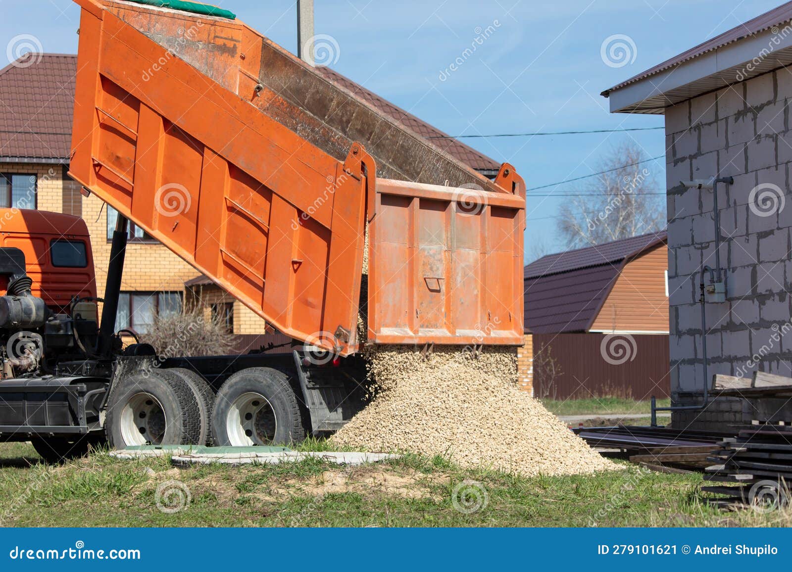 Truck Pours Rubble on the Ground. Stock Image - Image of load, dust ...