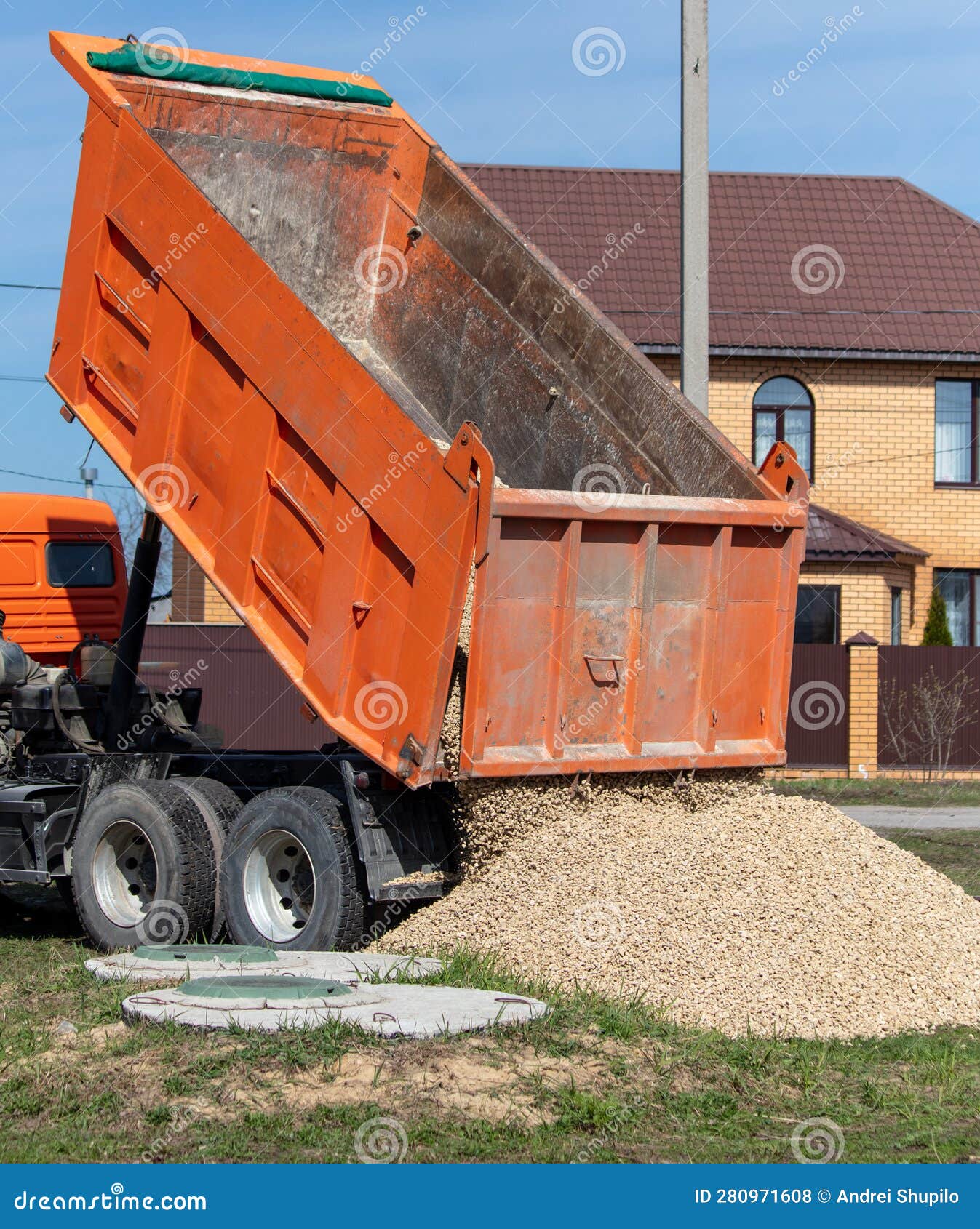 Truck Pours Rubble on the Ground. Stock Photo - Image of rubble ...