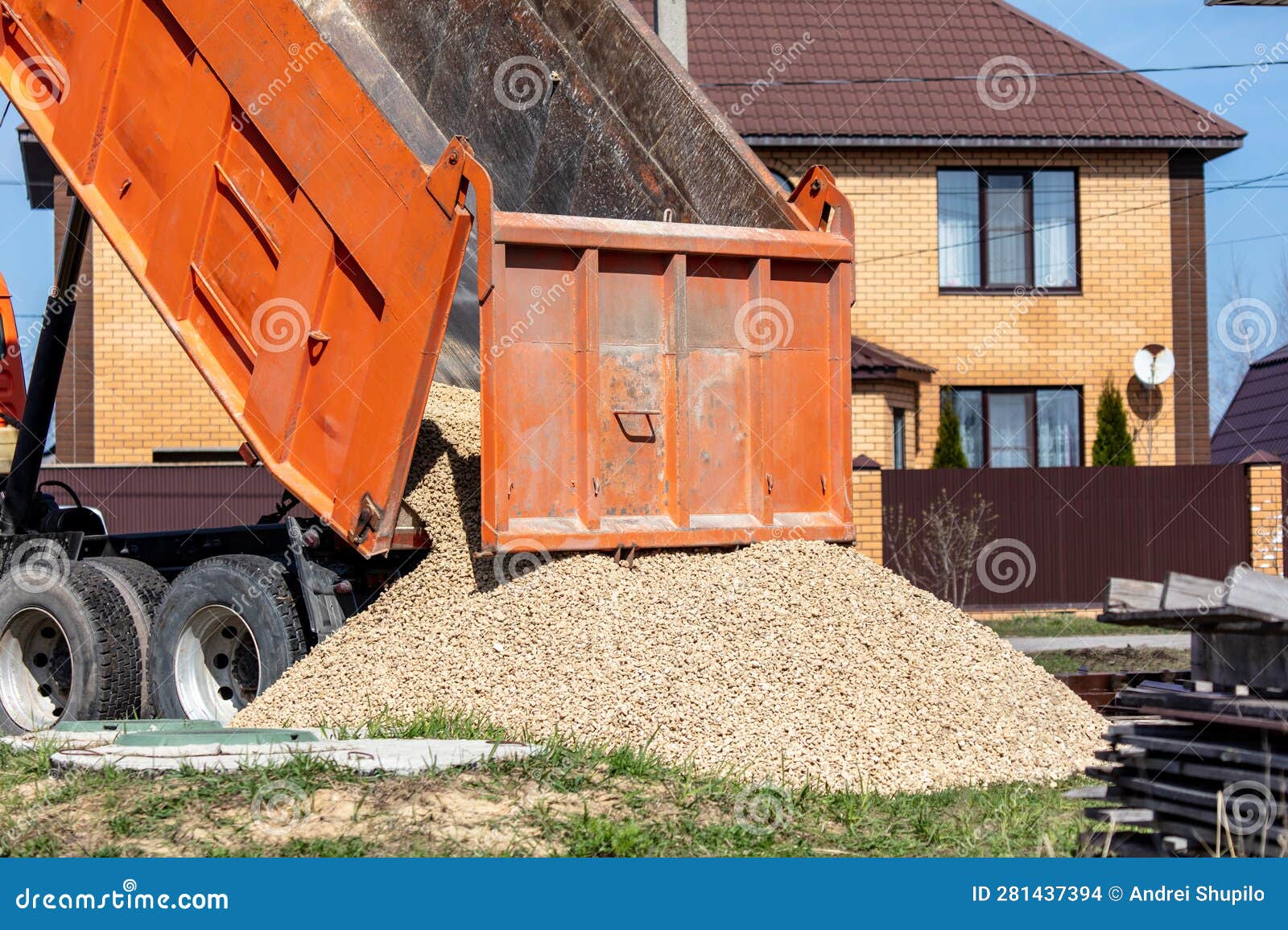 Truck Pours Rubble on the Ground. Stock Photo - Image of land ...