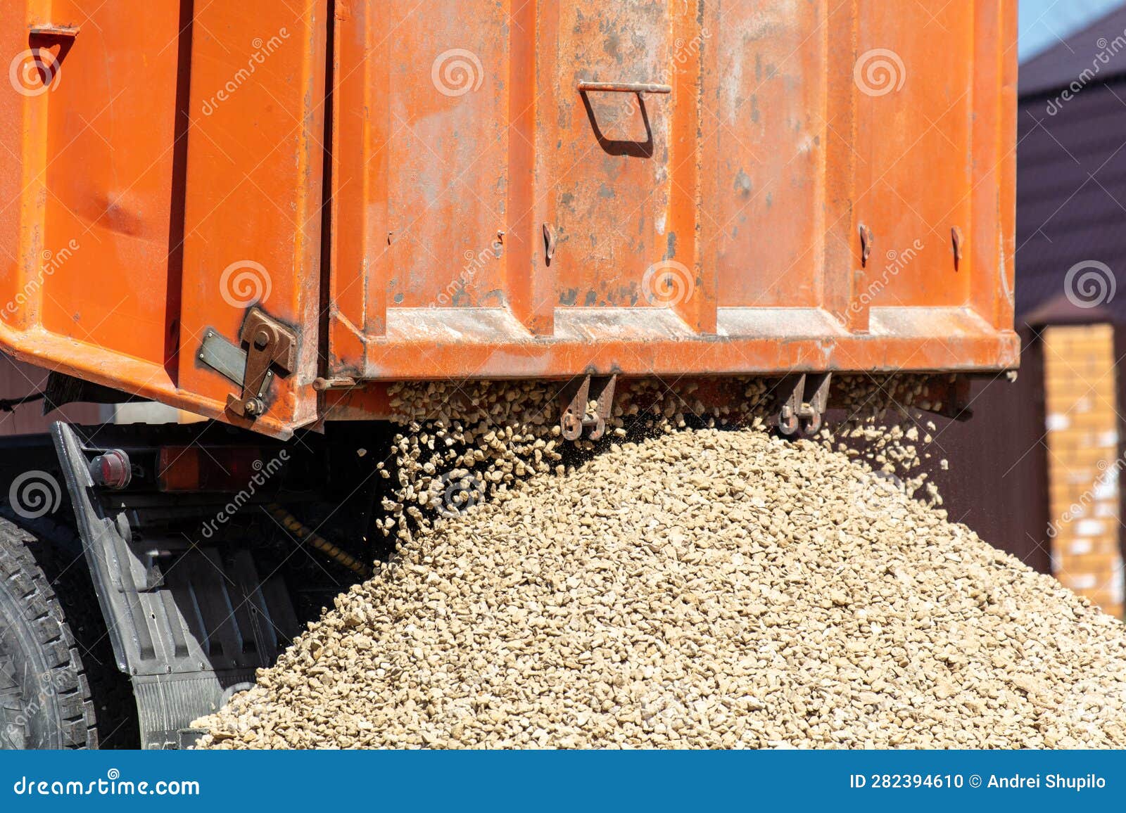 Truck Pours Rubble on the Ground. Stock Photo - Image of stone, pour ...