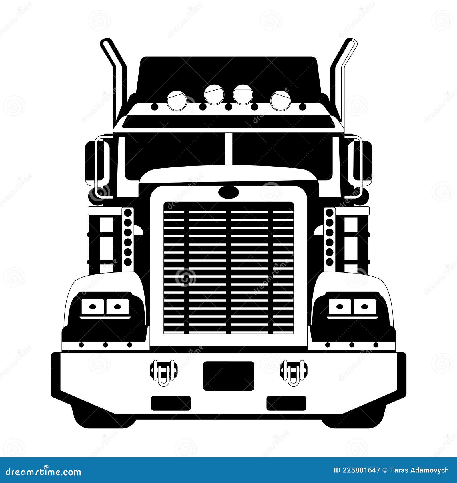 Semi Truck, Front View, Vector Illustration, Black | CartoonDealer.com ...