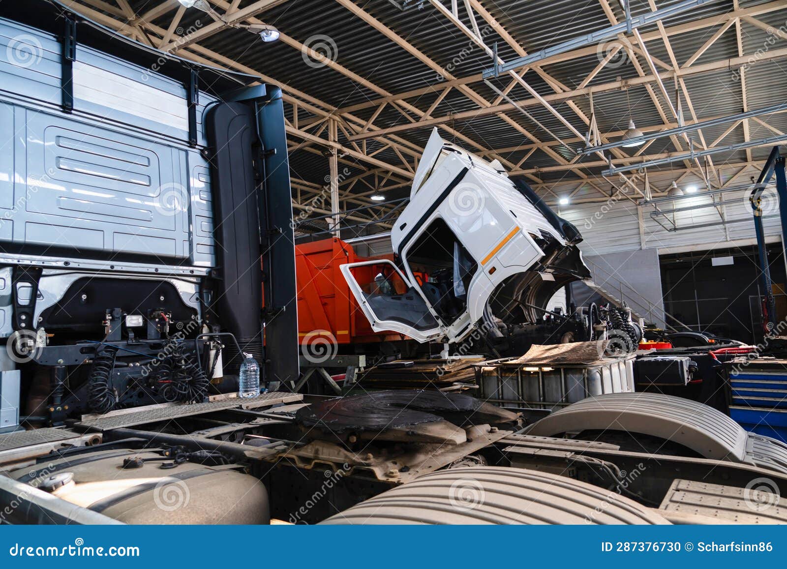 Truck repair in service. stock photo. Image of engine - 287376730