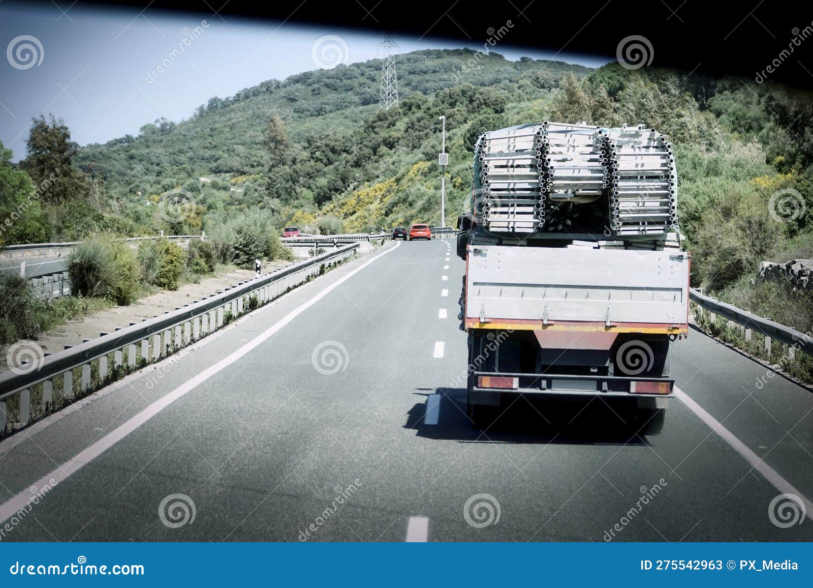 Truck on a Road - Back View Stock Image - Image of logistics, summer ...