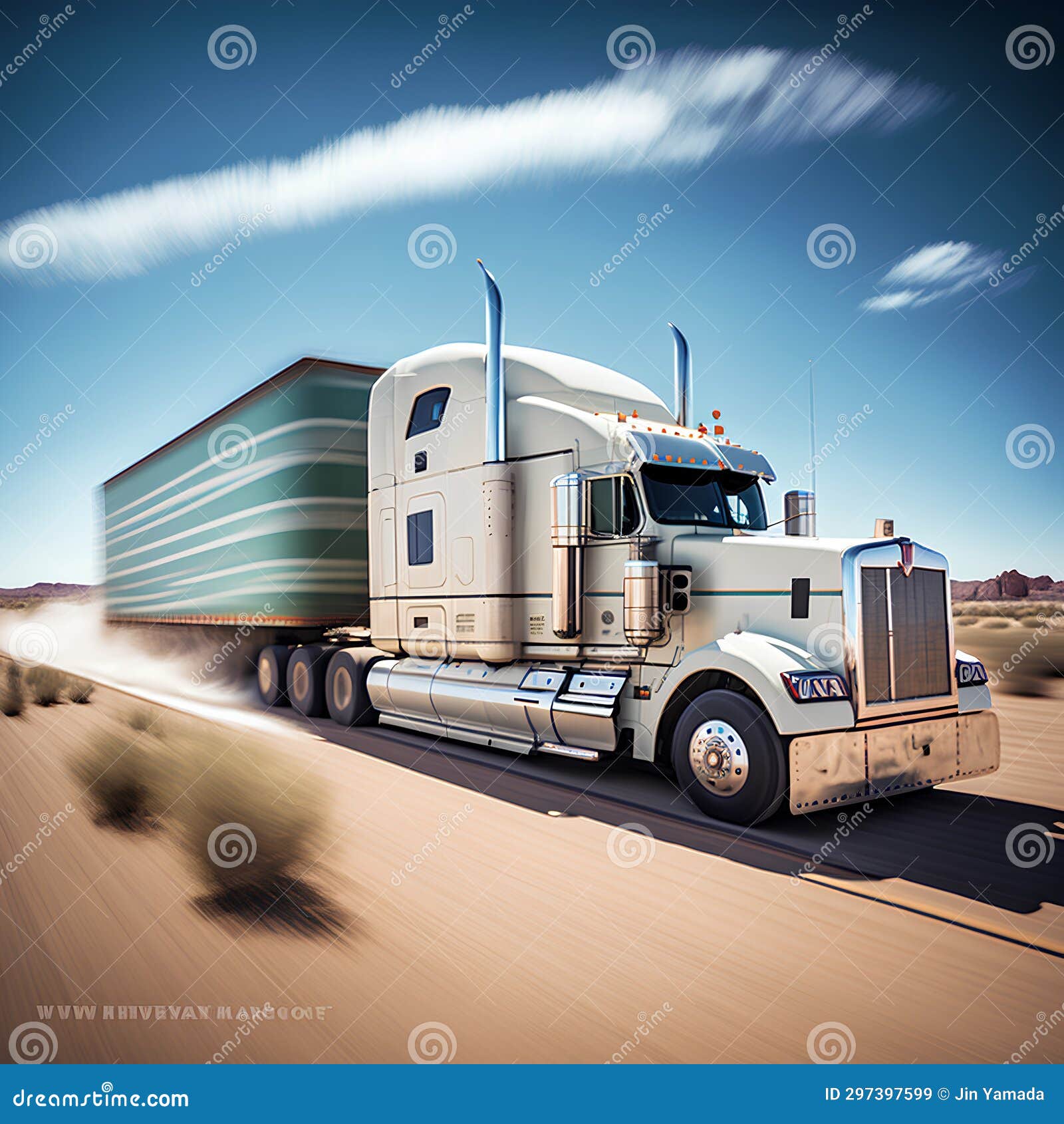 Truck on the Road in the Desert. 3d Rendering Stock Illustration ...
