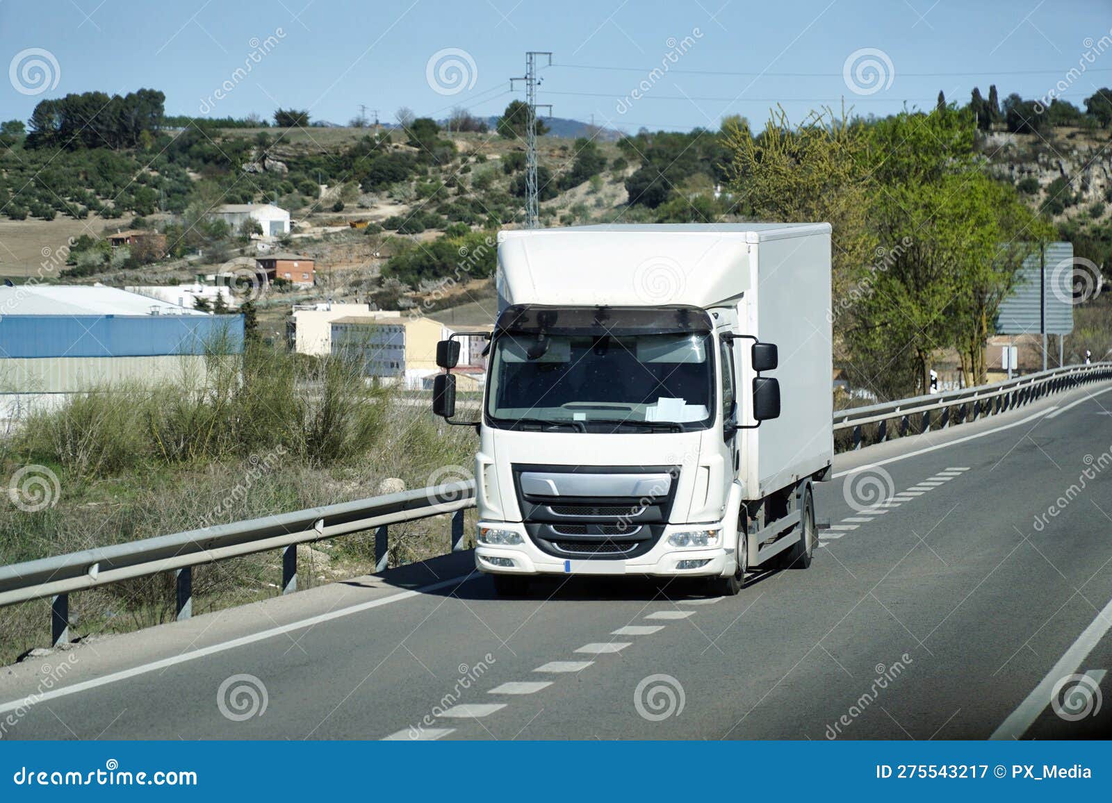 Truck on a Road - Front View Stock Image - Image of industry, street ...