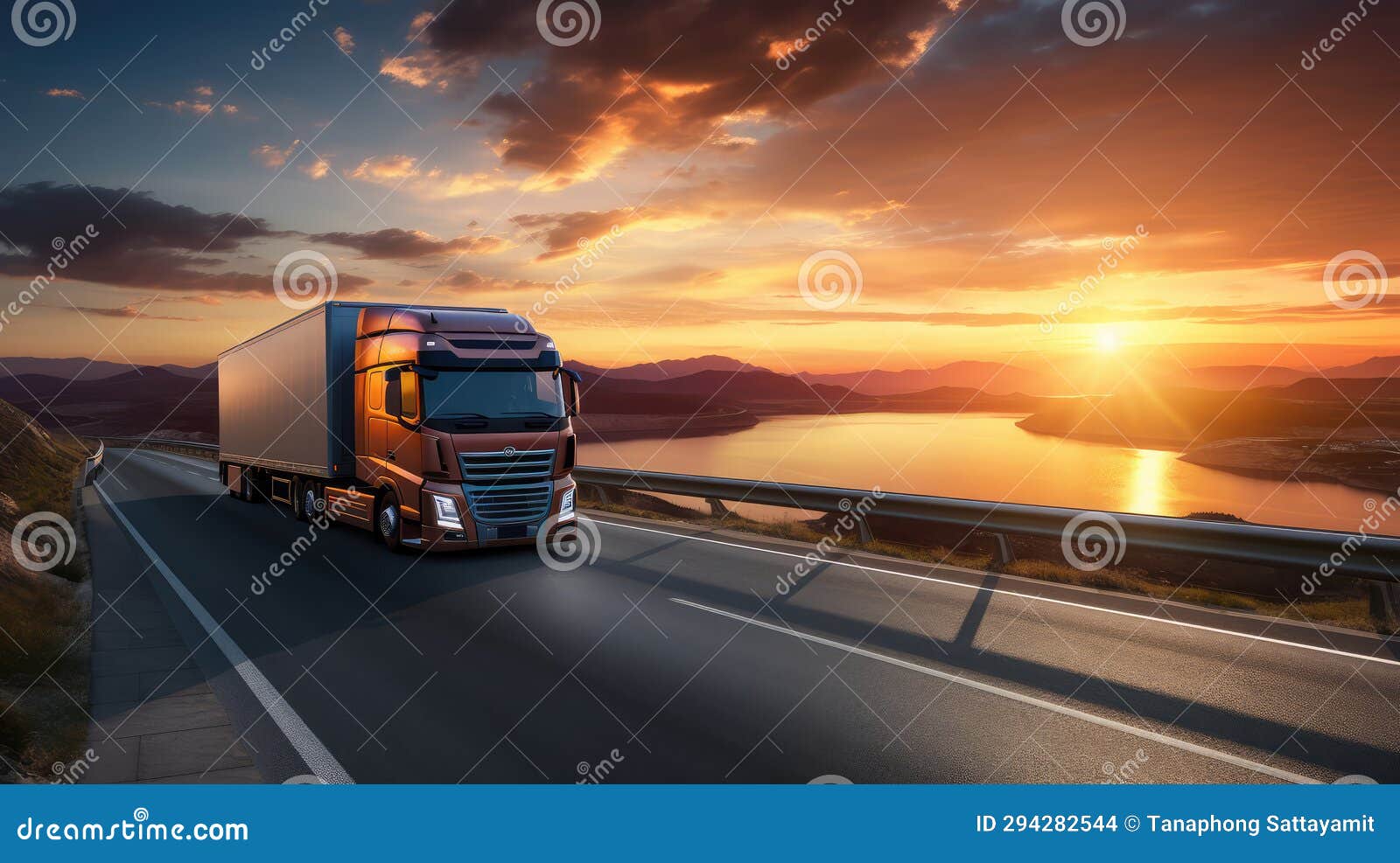 Truck on Road at Sunset. Logistics and Delivery Concept Stock ...