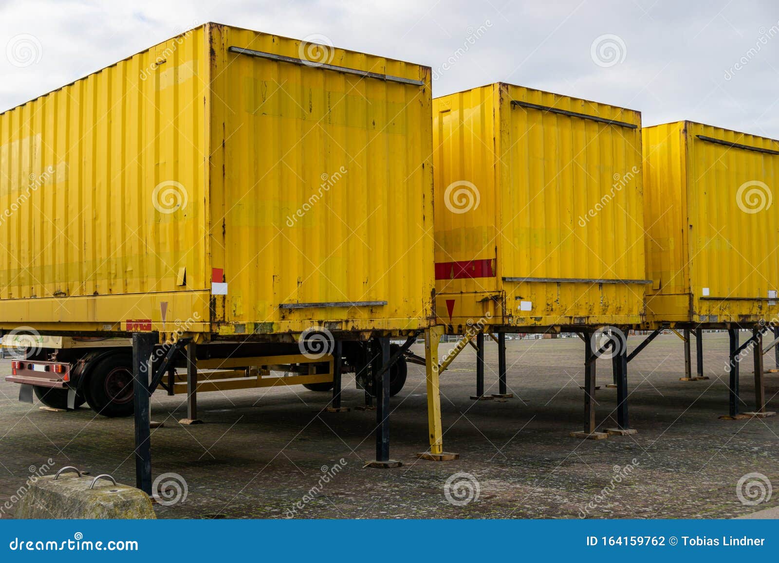 Truck on the Road - Yellow Container Stock Photo - Image of warehouse ...