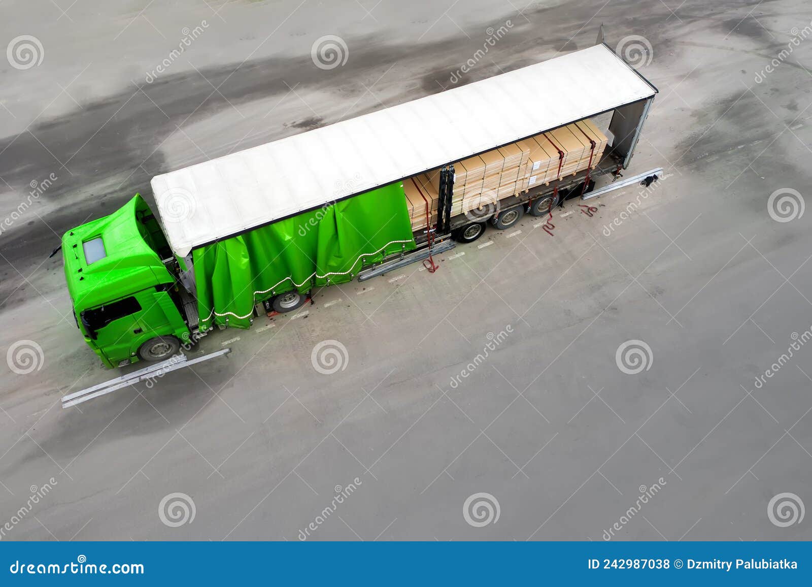 Truck at the Stage of Loading Cargo Top View Stock Photo - Image of ...