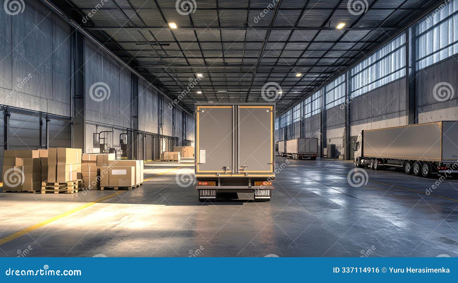 A Truck Stands Ready, Its Doors Open Wide, As Workers Busily Load And ...