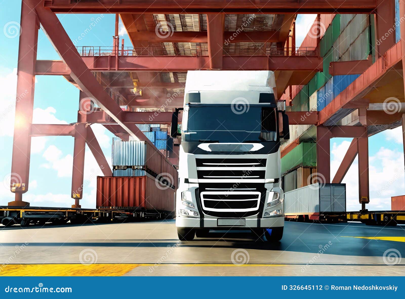 Truck Stands on Loading in Freight Terminal Stock Illustration ...