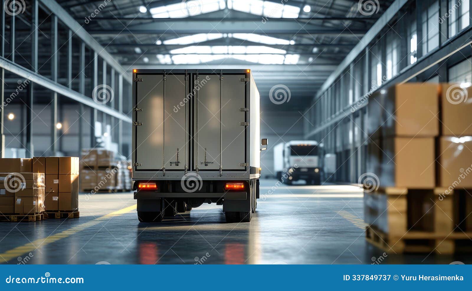 A Truck Stands Ready, Its Doors Open Wide, As Workers Busily Load And ...