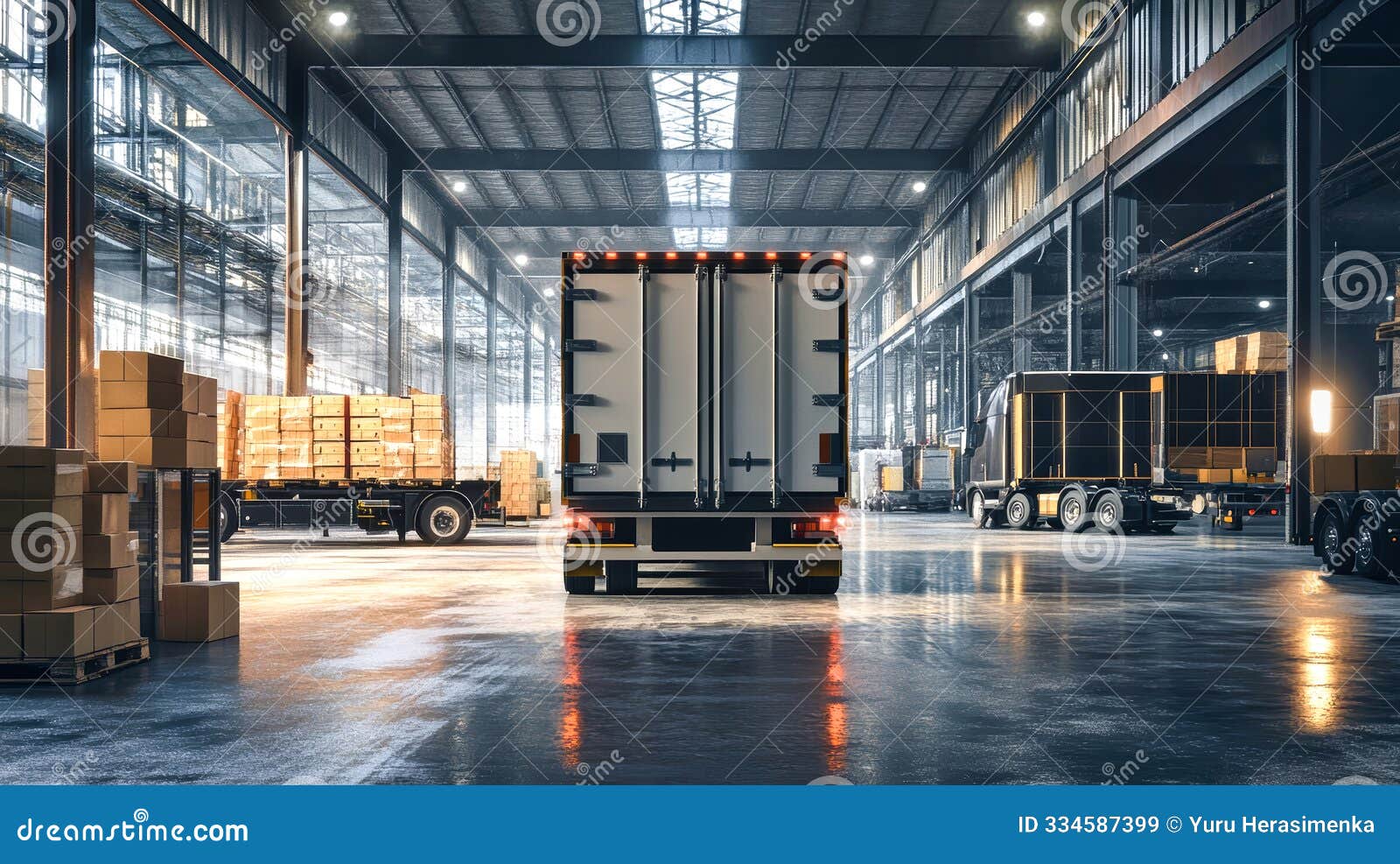 A Truck Stands Ready, Its Doors Open Wide, As Workers Busily Load And ...