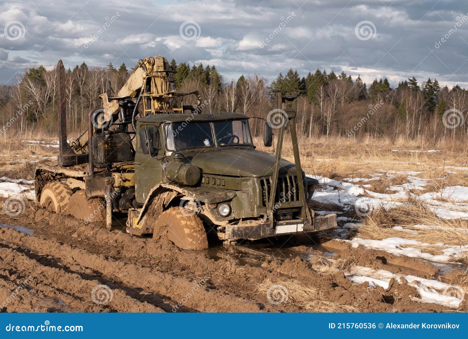 The Truck Stuck in the Mud in the Spring in a Field Stock Photo - Image ...