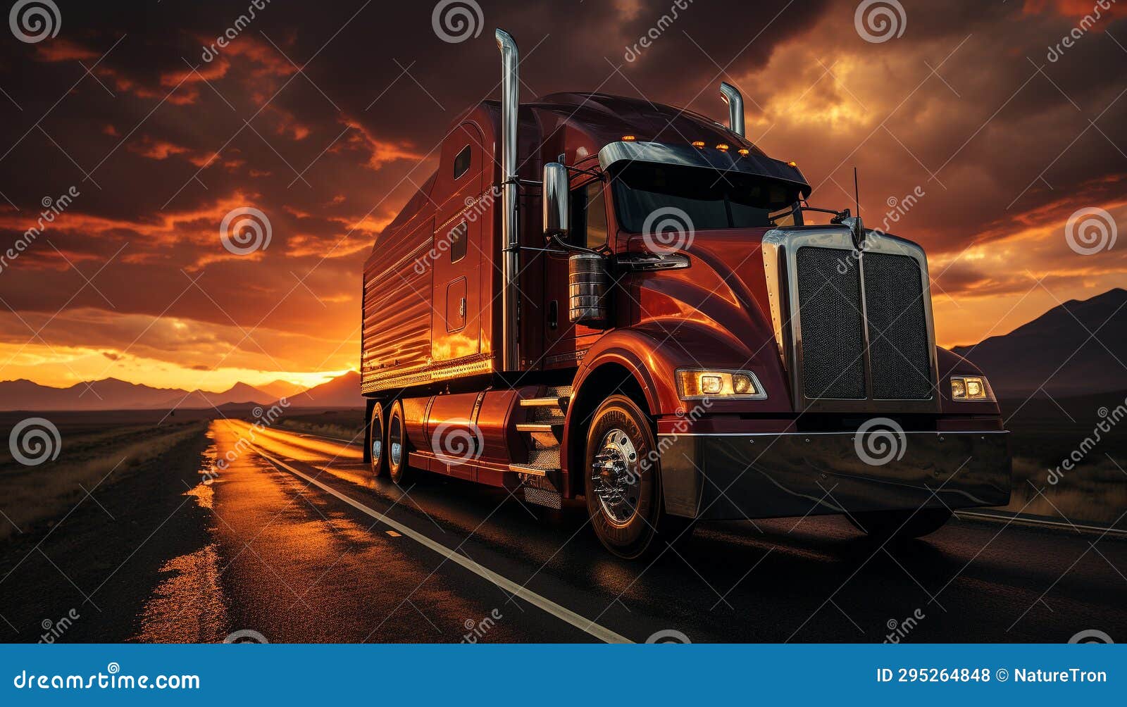 Truck on the Highway Truck on the Road Truck at Sunset Stock ...