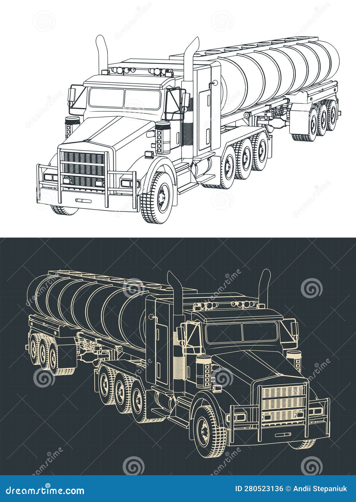 Truck with Tanker Trailer Blueprints Stock Vector - Illustration of ...