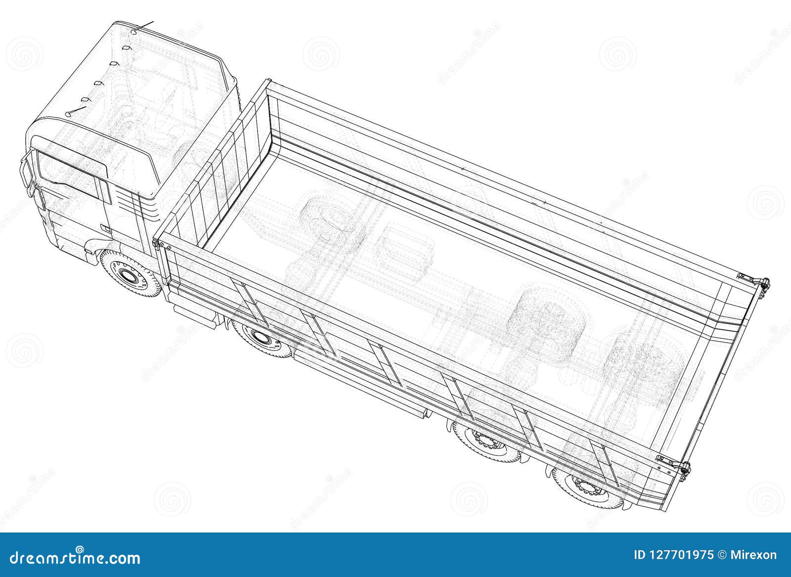 Tipper Wire-frame Line Dump Truck Isolated On White. Vector Rendering ...