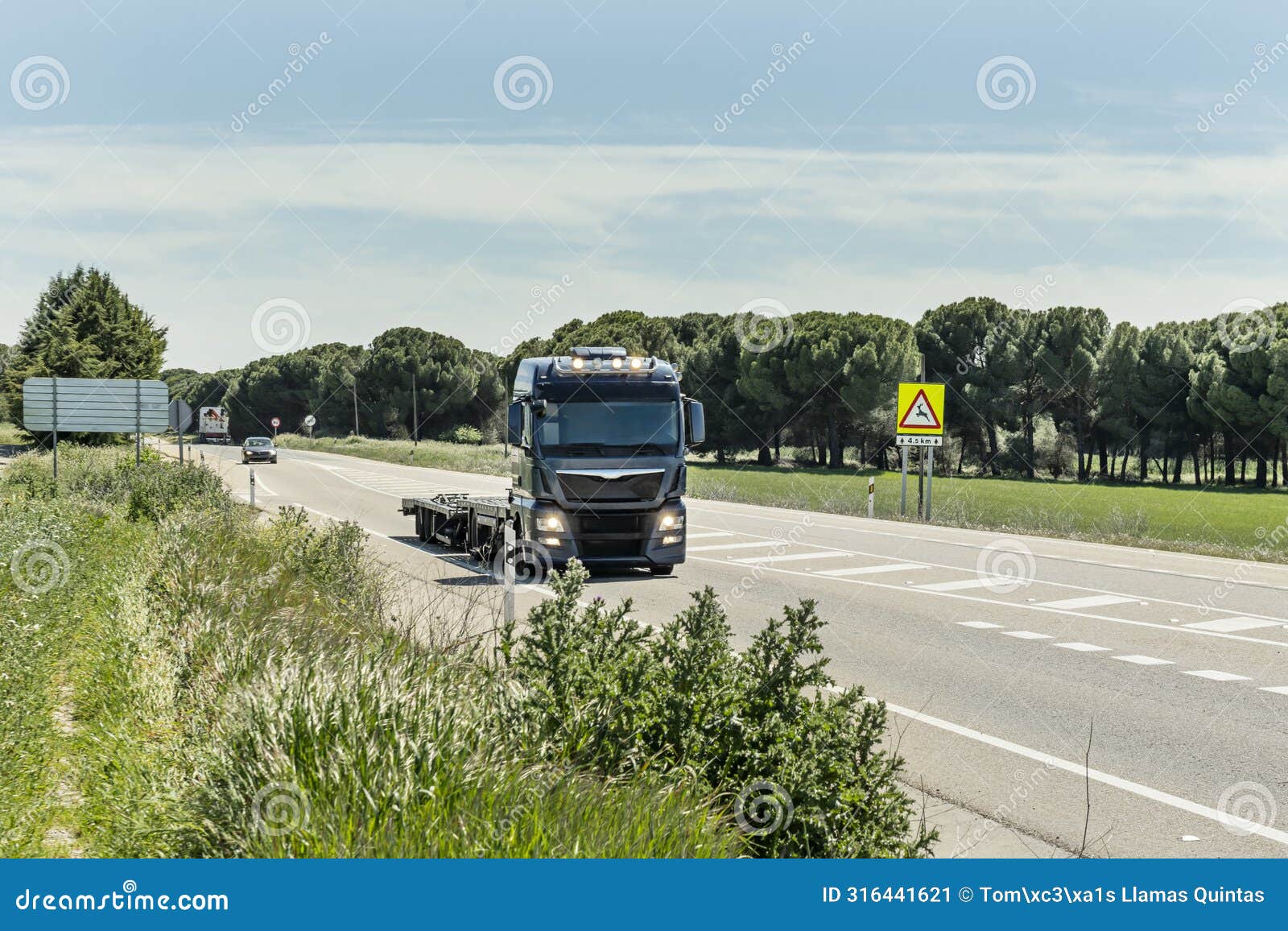 A Truck Tractor Driving with an Empty Trailer Stock Image - Image of ...