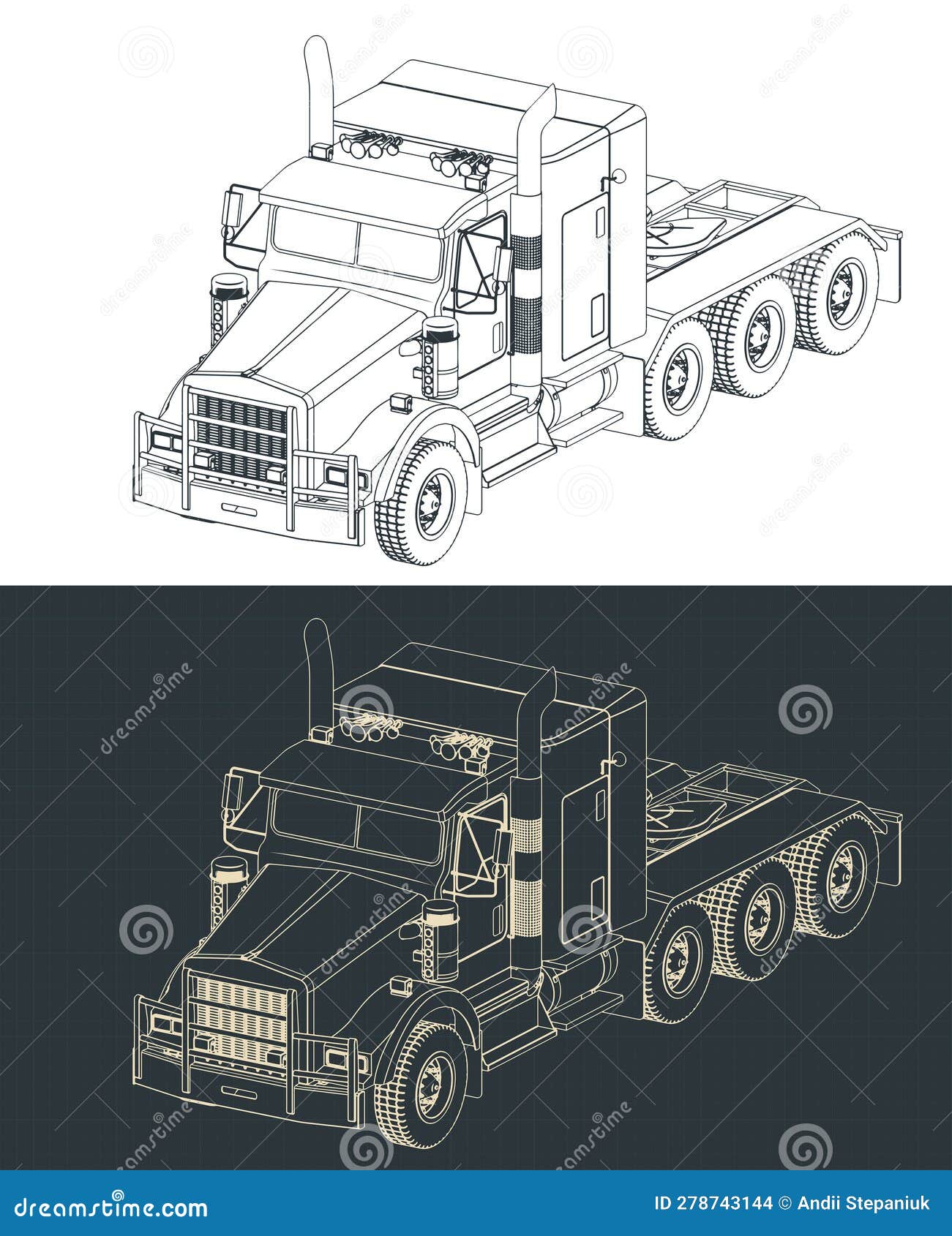 Truck Tractor Isometric Blueprints Stock Vector - Illustration of ...