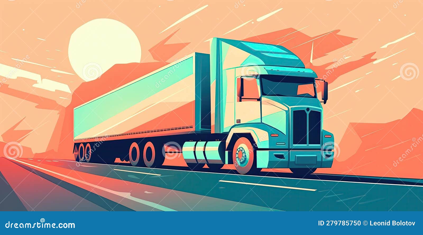Truck with Trailer. Illustration in Vector Style. Comic Book Style ...