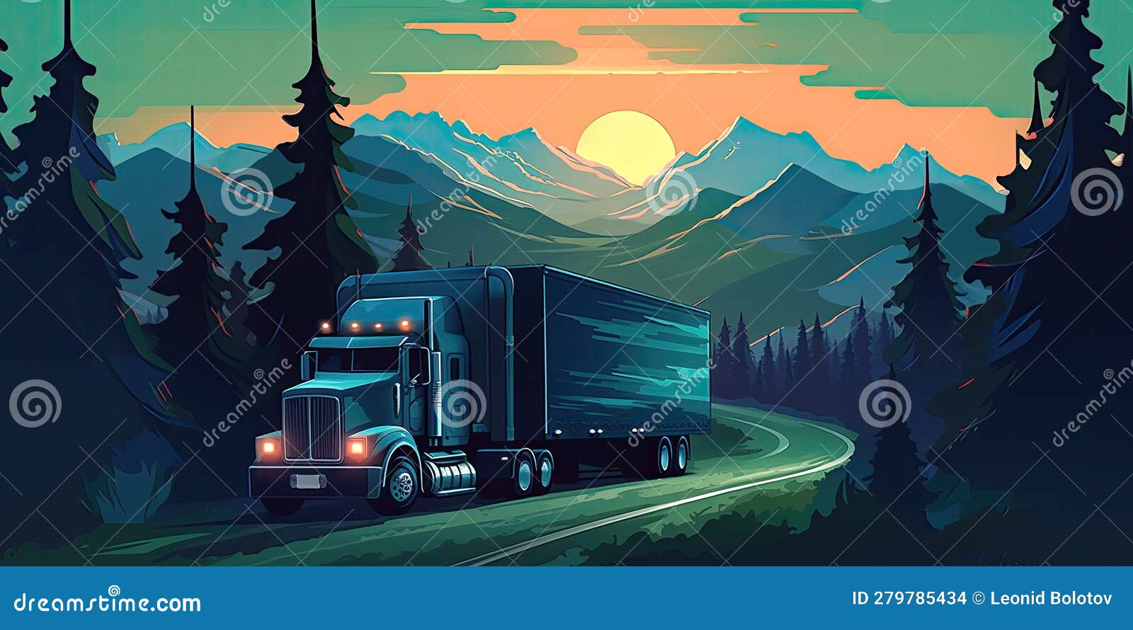 Truck with Trailer. Illustration in Vector Style. Comic Book Style. AI ...