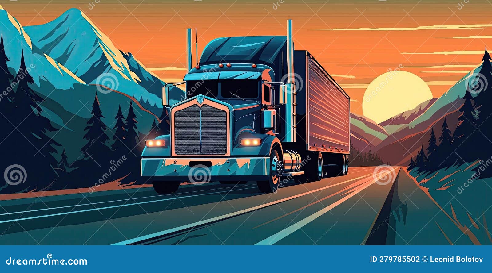 Truck with Trailer. Illustration in Vector Style. Comic Book Style. AI ...