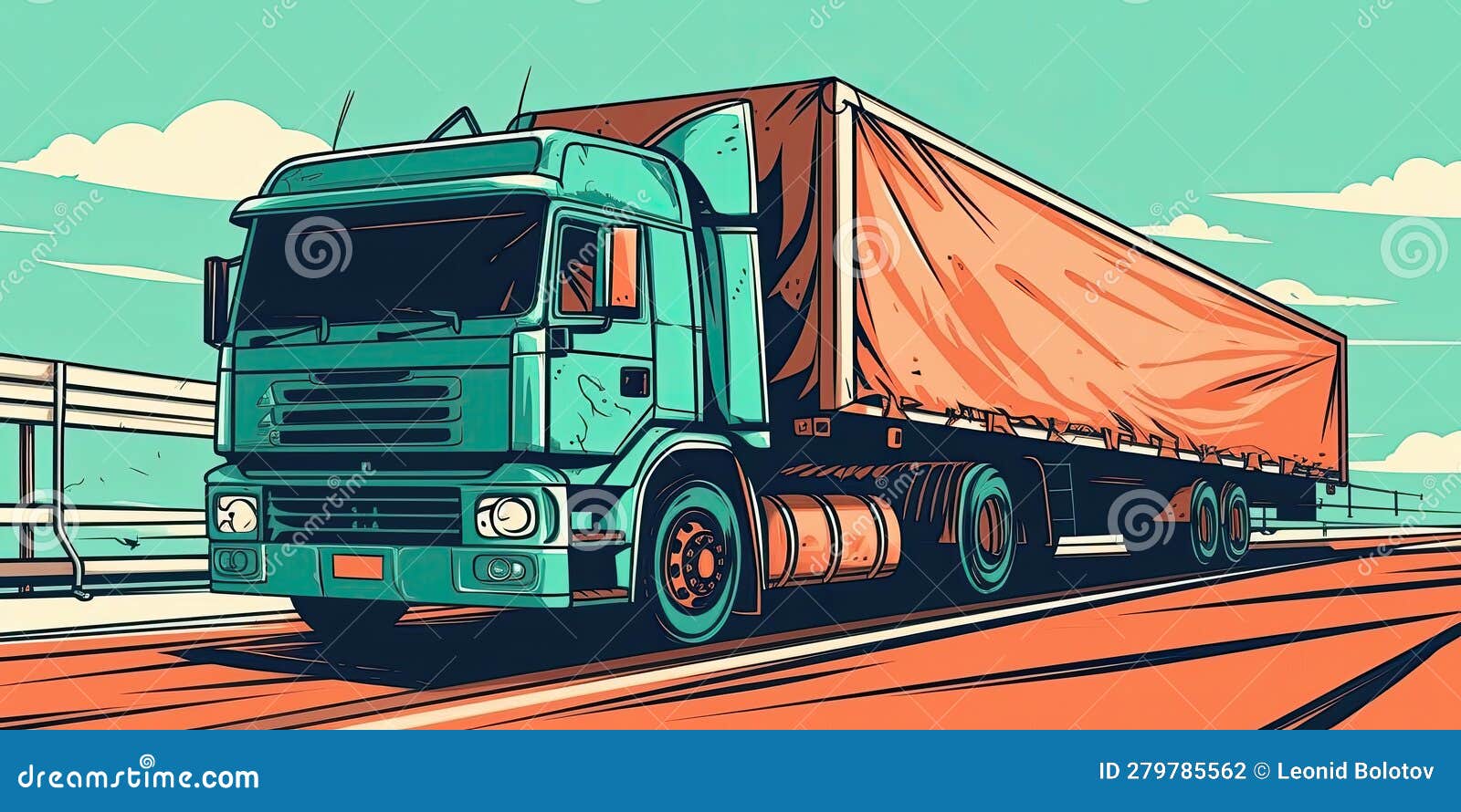 Truck with Trailer. Illustration in Vector Style. Comic Book Style. AI ...