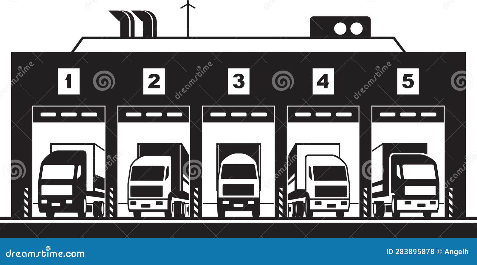 Truck and Trailer Loading Docks at Warehouse Stock Vector ...