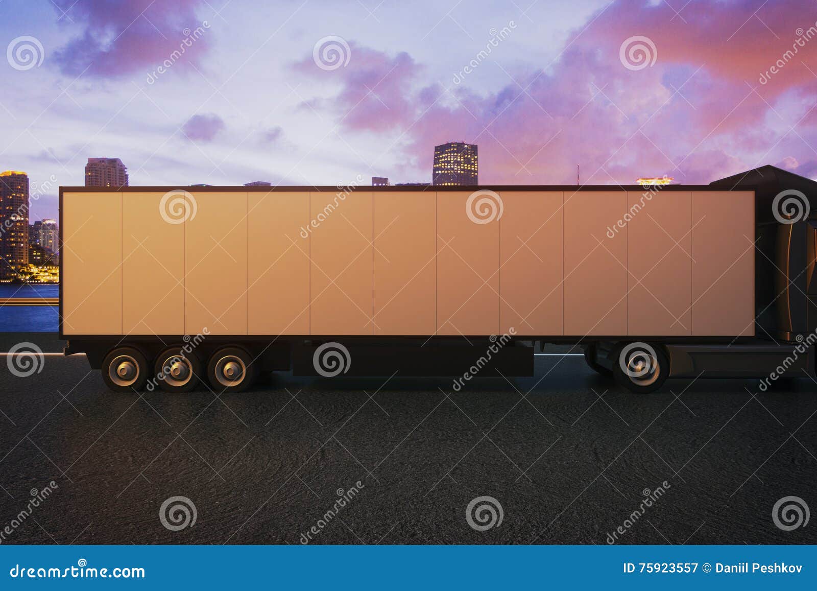 Truck Trailer on Night City Background Stock Illustration ...