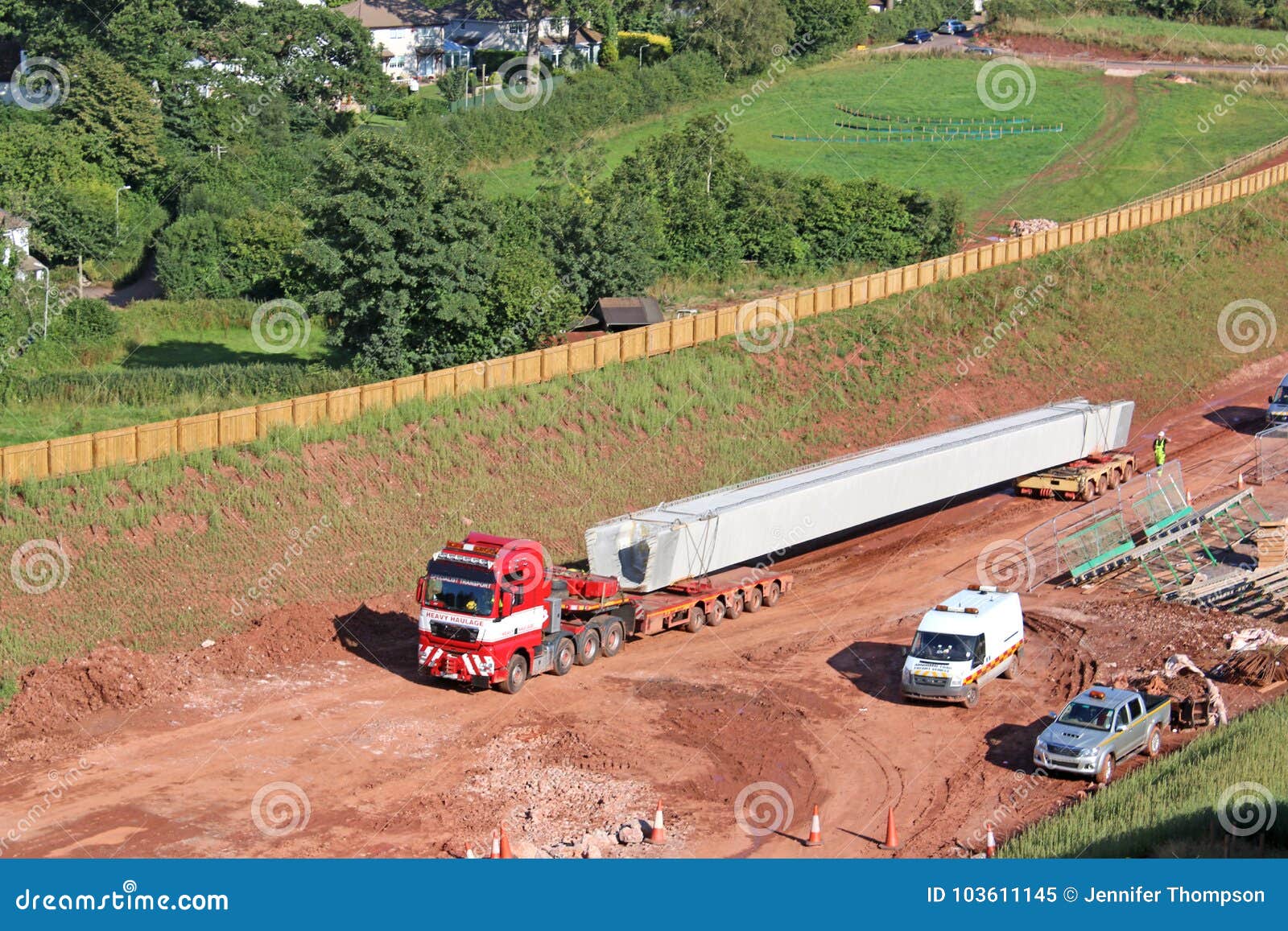 Truck Transporting Concrete Beam Stock Image - Image of earth, track ...