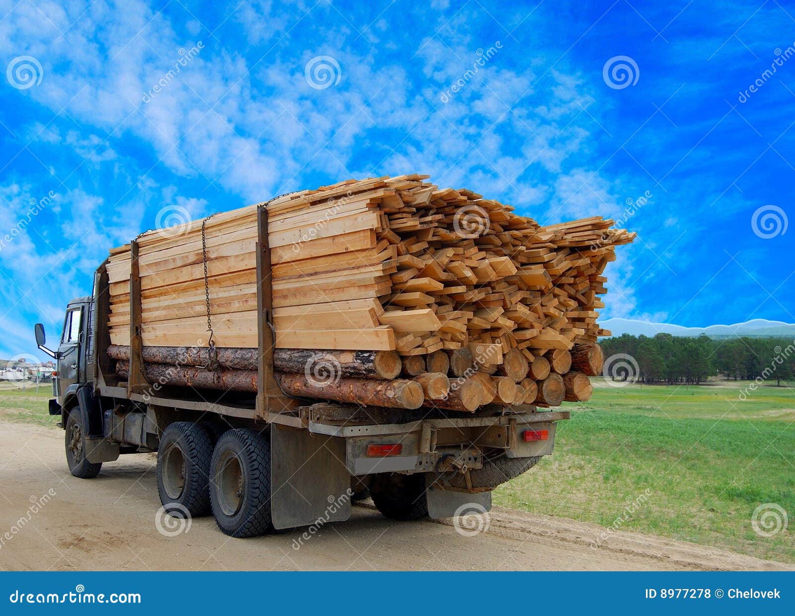 Truck transporting logs stock photo. Image of grass, logs - 8977278