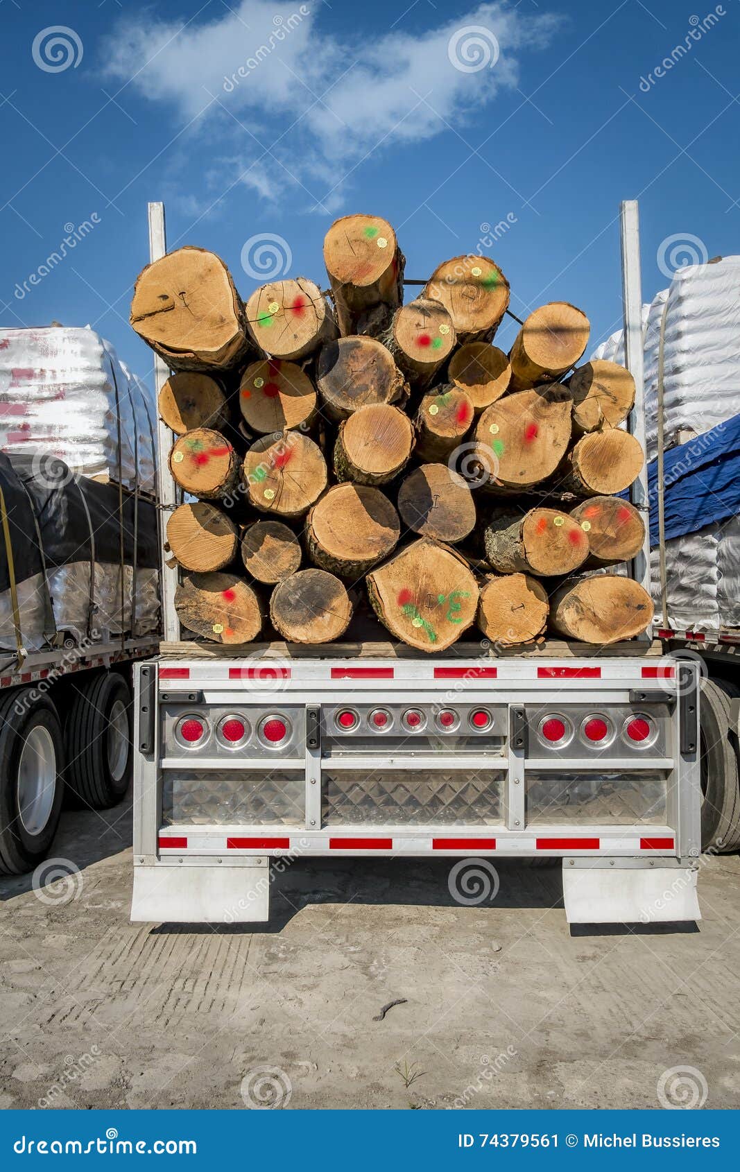 Truck transporting logs stock image. Image of grass, sunny - 74379561