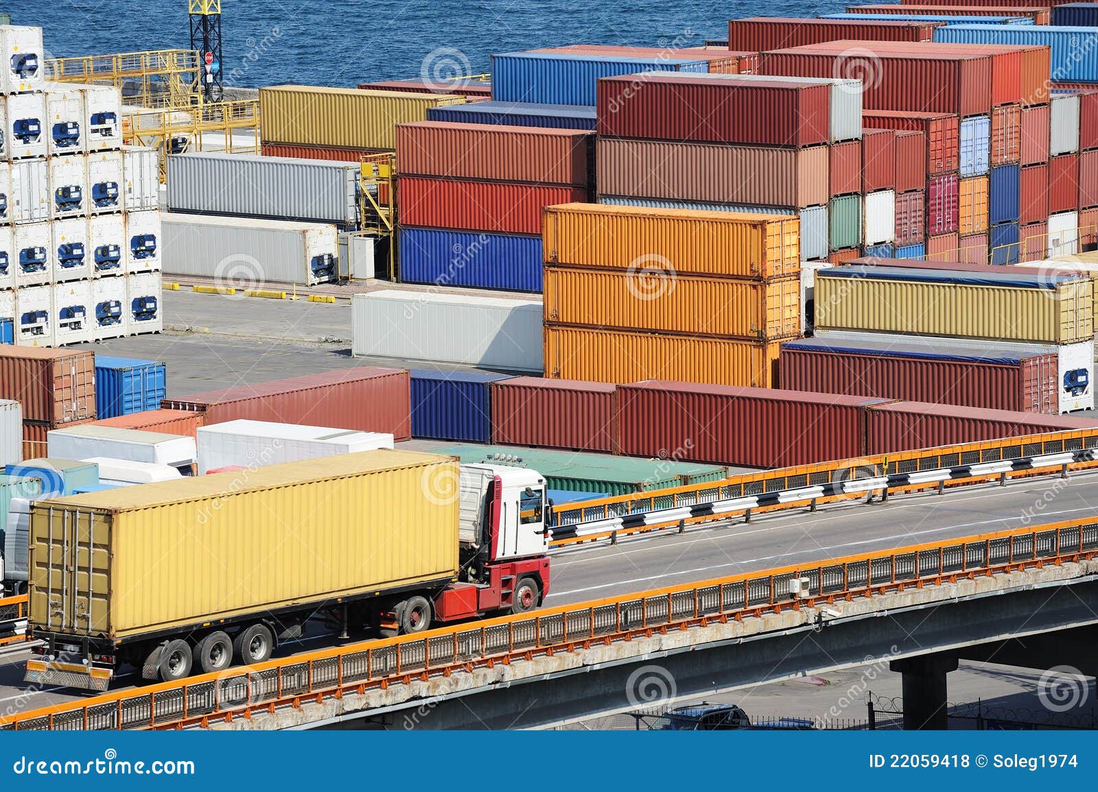 Truck Transports Container To Warehouse Stock Photo - Image of export ...